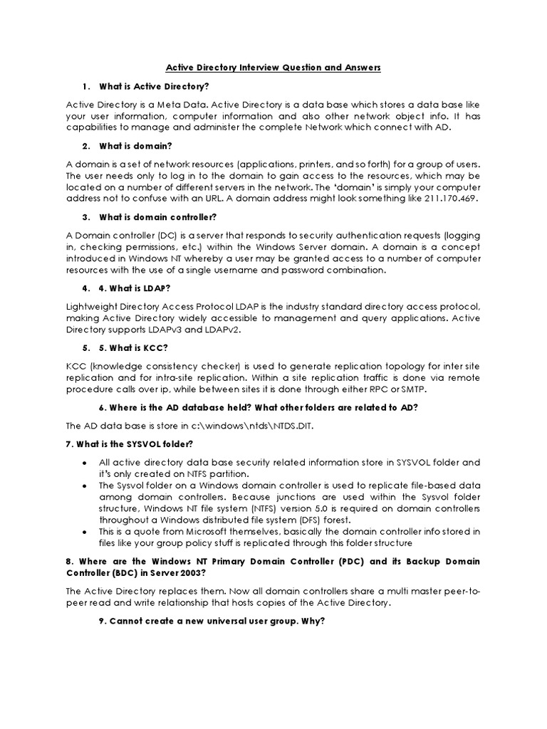 Active Directory Interview Question and Answers New Version-1 | PDF | Active Directory | Group ...