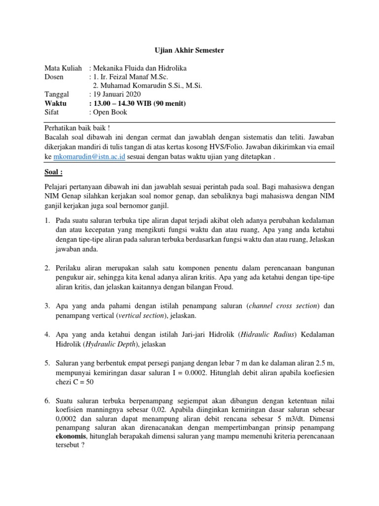 Soal Uas Mekflud Dan Hidrolika | PDF