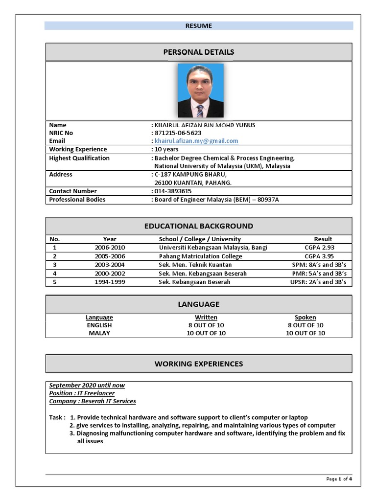 Resume Khairul Afizan | PDF | Microsoft Excel | Autodesk