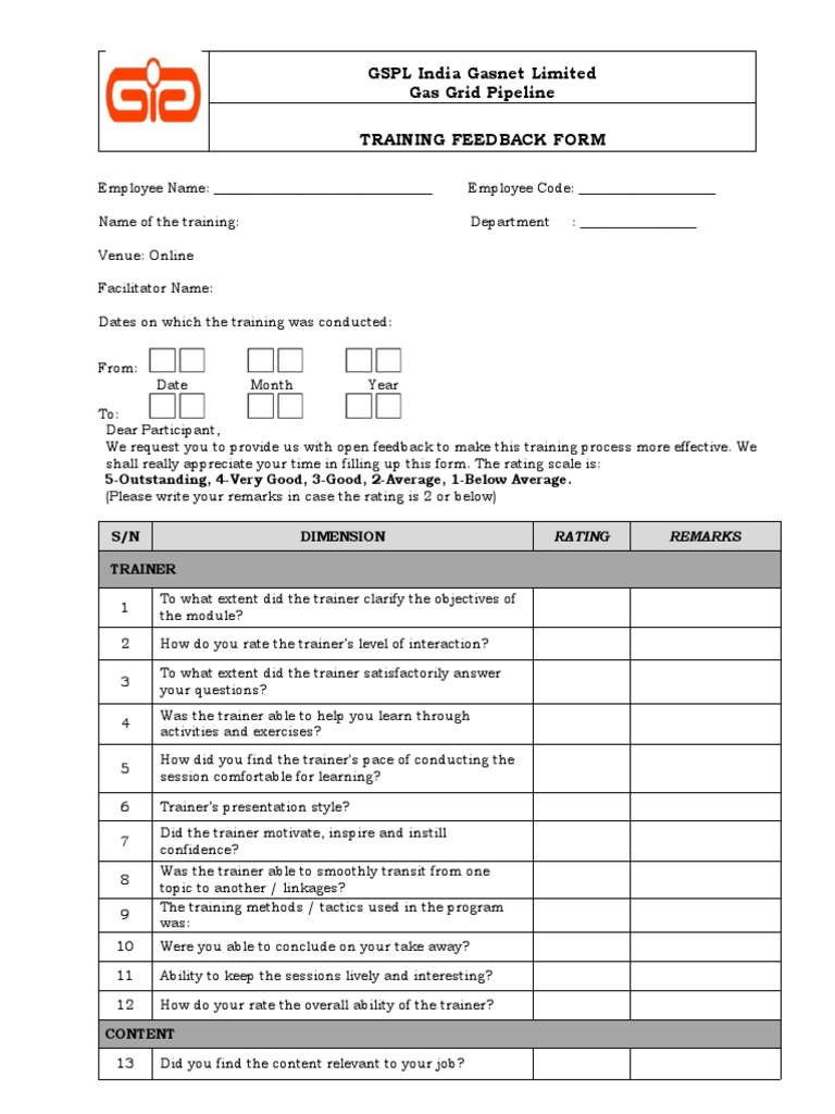 Employee Training Feedback Form | PDF | Communication | Cognitive Science
