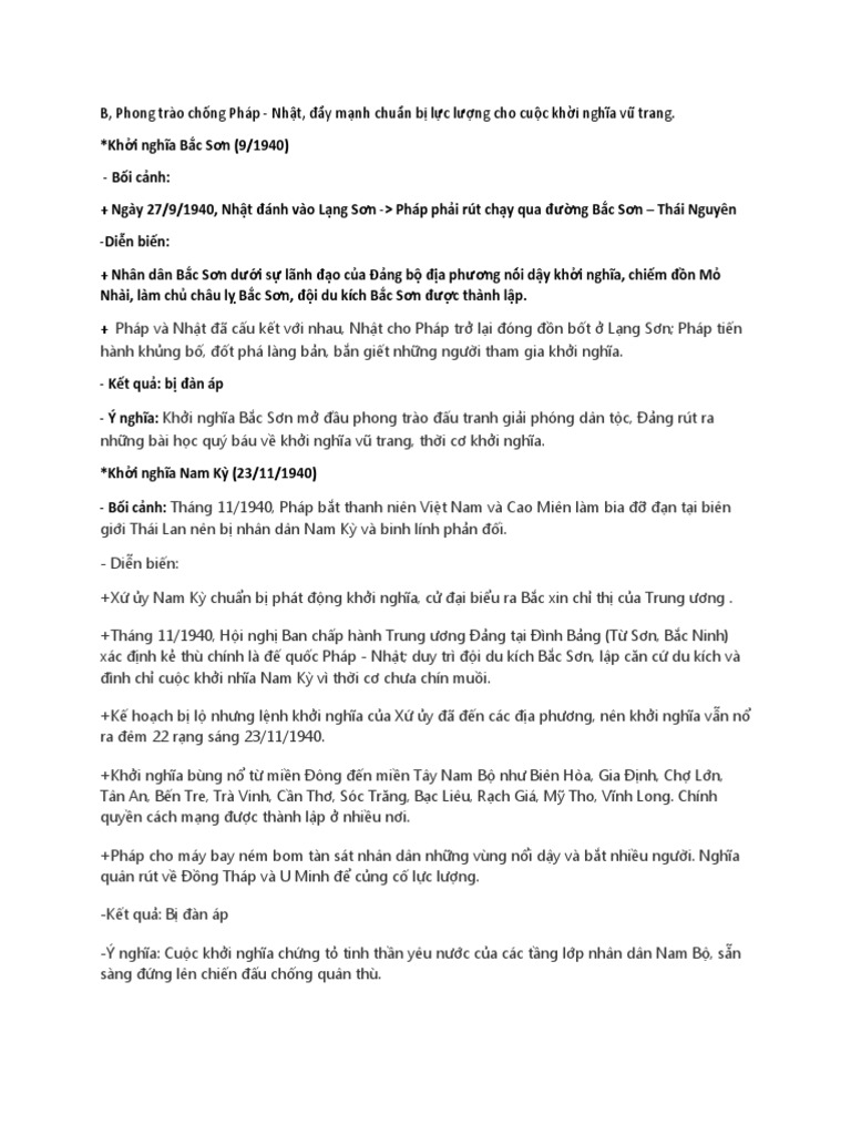 B, Phong trào chống Pháp - Nhật, đẩy mạnh chuẩn bị lực lượng cho cuộc khởi nghĩa vũ trang | PDF