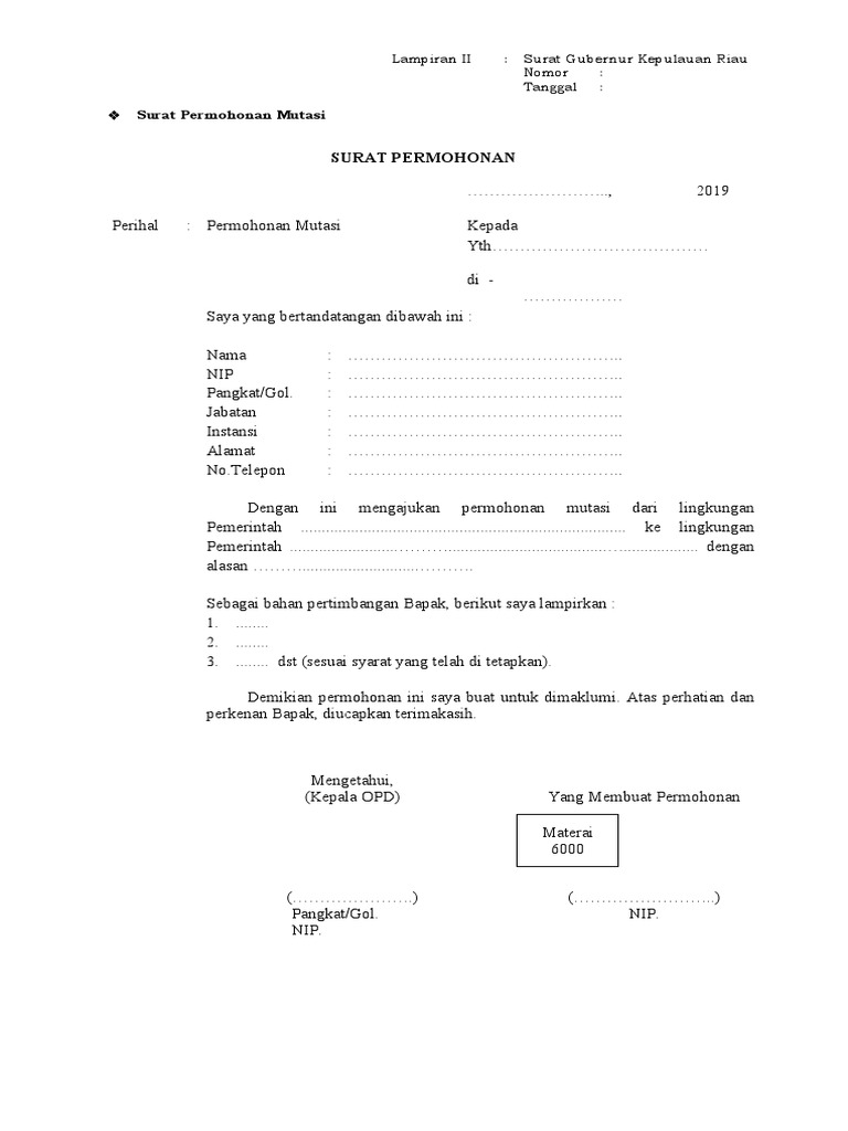Contoh Format Kelengkapan Mutasi | PDF | Hukum