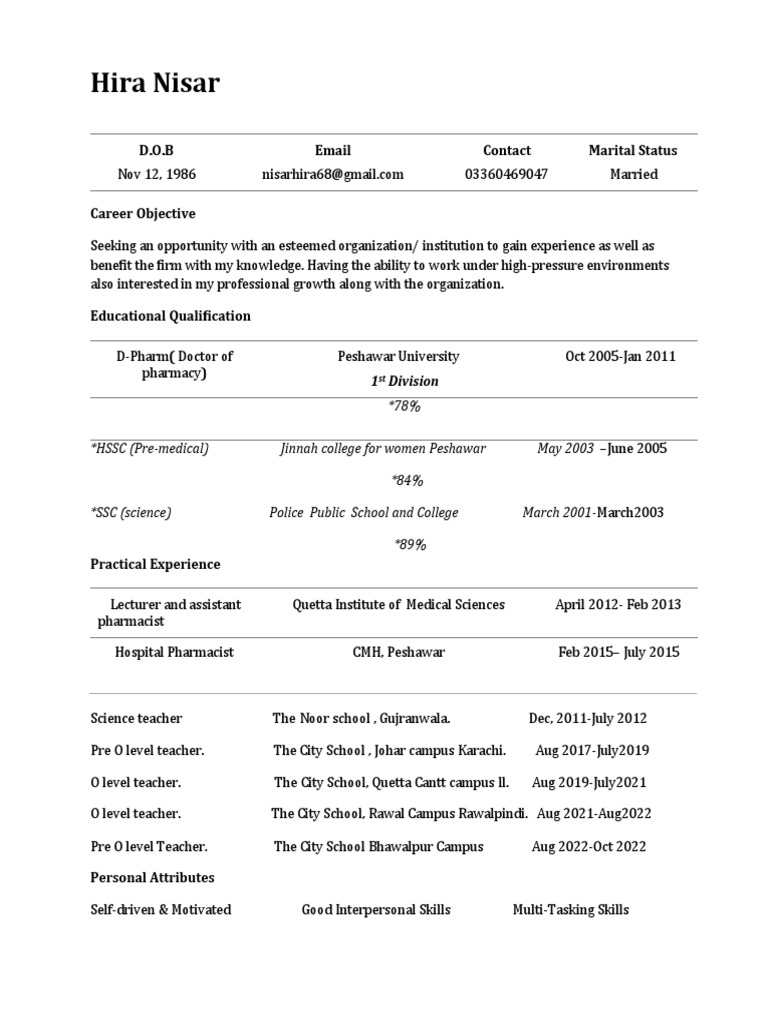 Hira Resume | PDF