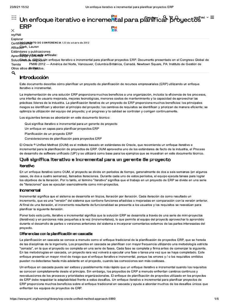 Un Enfoque Iterativo e Incremental para Planificar Proyectos ERP | PDF