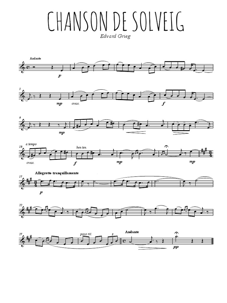 Edvard Grieg - Chanson de Solveig | PDF | Formes musicales | Théorie de la musique