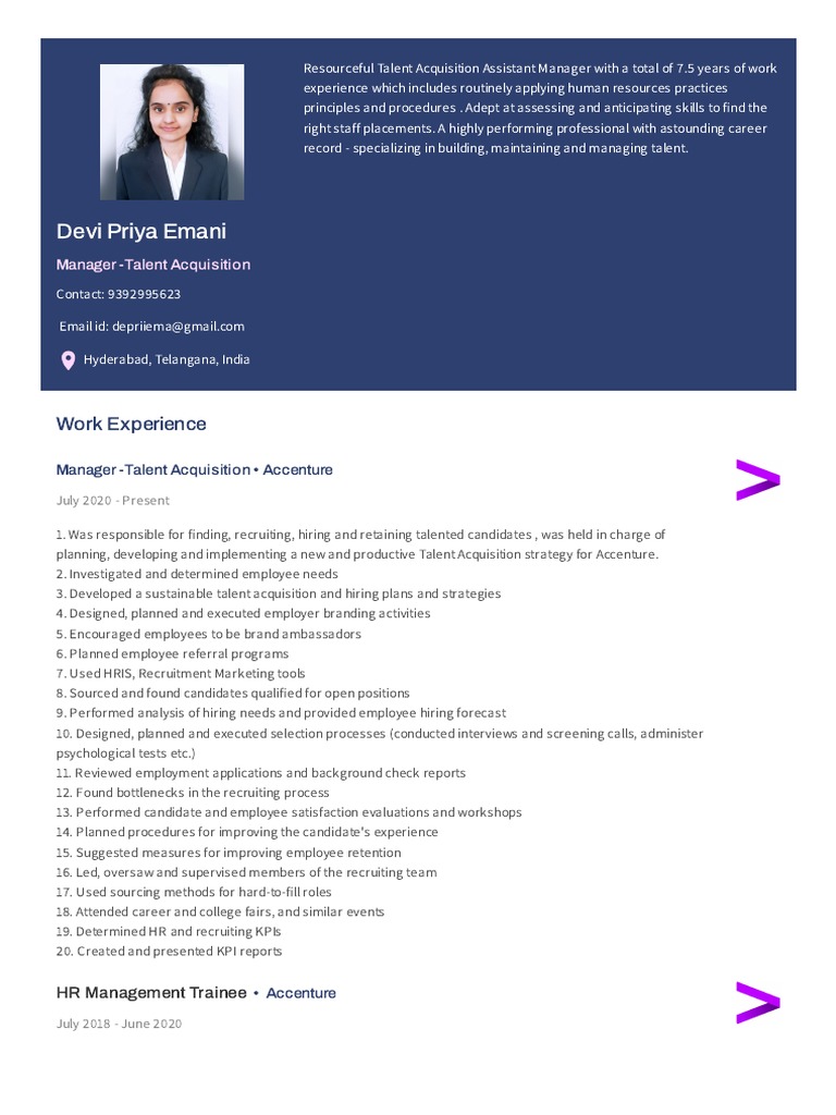 E Devi Priya (CV) | PDF | Recruitment | Employment