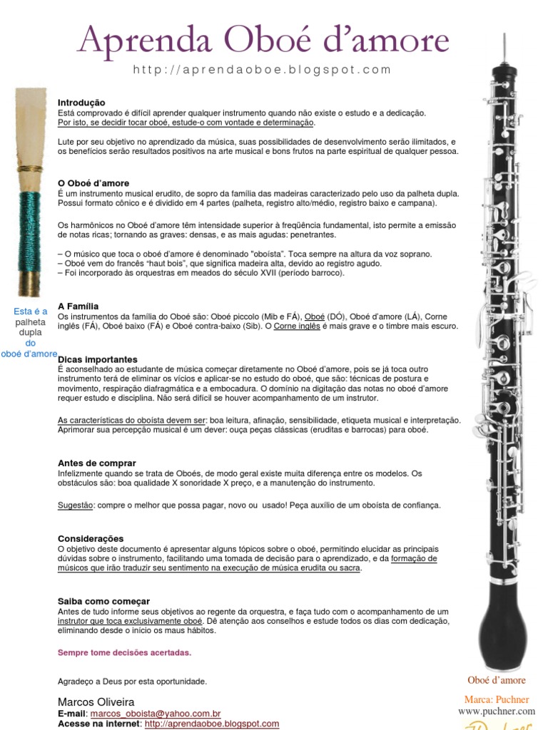 Aprenda Oboé d'amore em 40 passos | PDF | Oboé | Instrumentos musicais