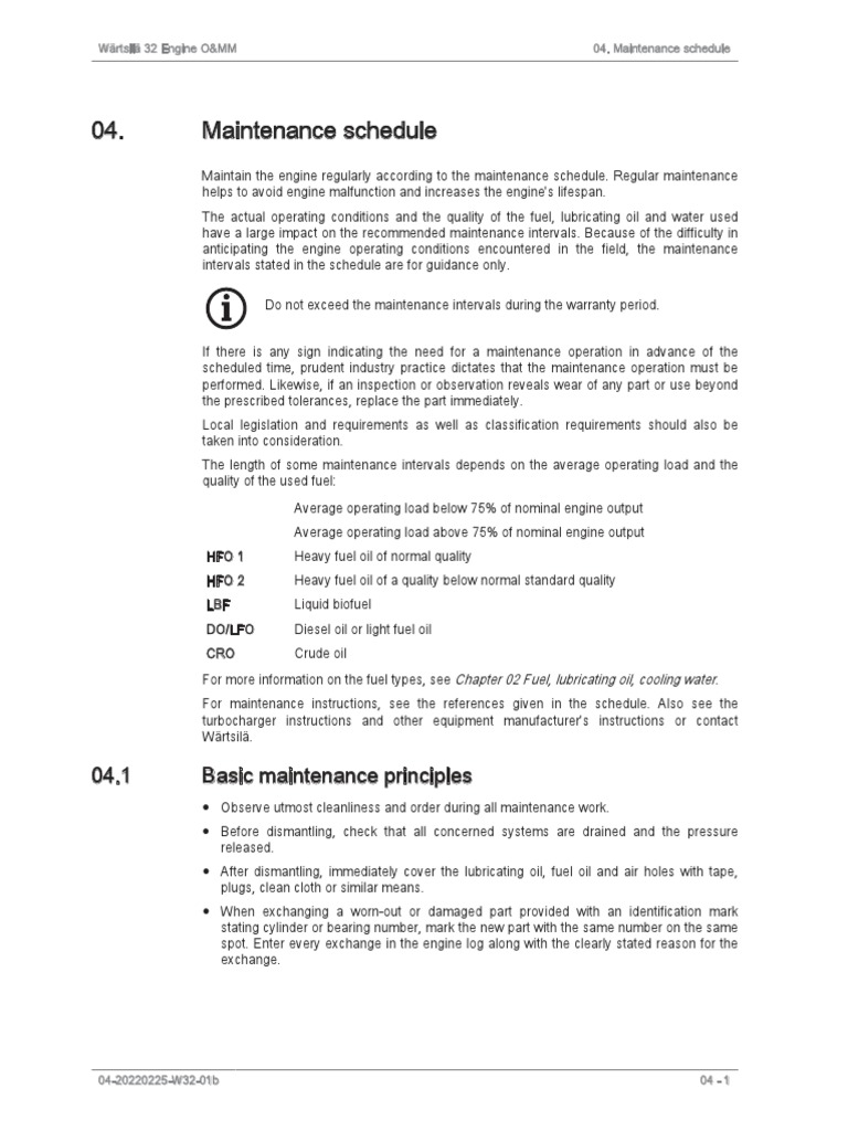 Wartsila 32 Maintenance - Schedule | PDF
