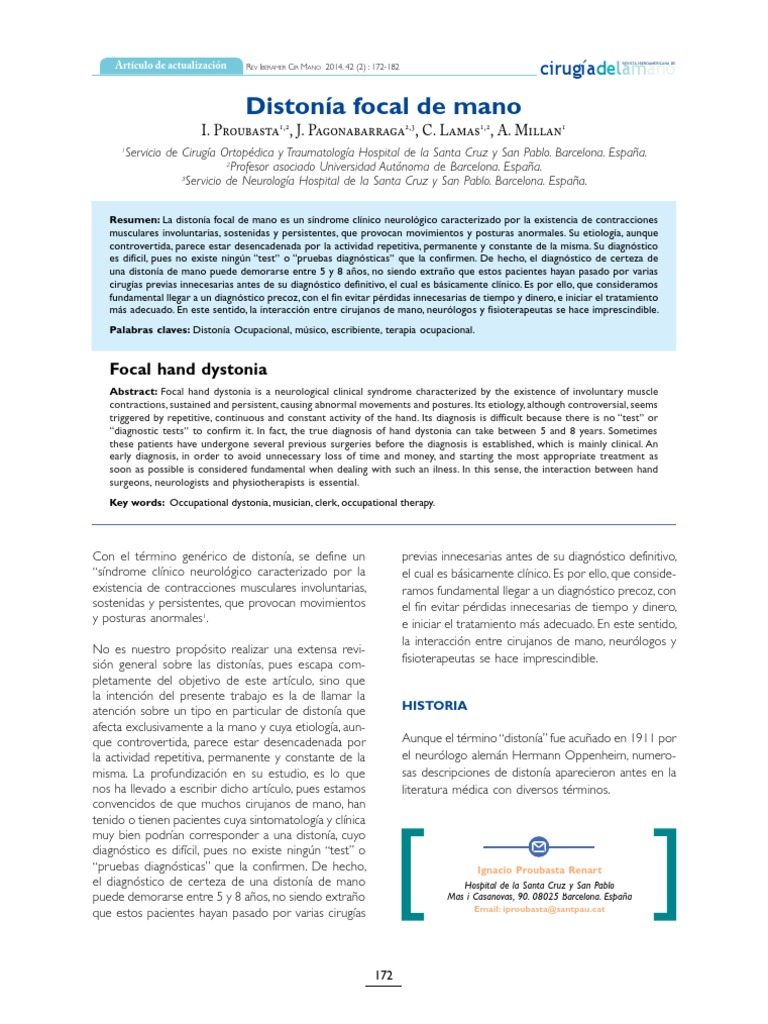 Distonía Focal de Mano: I. Proubasta, J. Pagonabarraga, C. Lamas, A ...