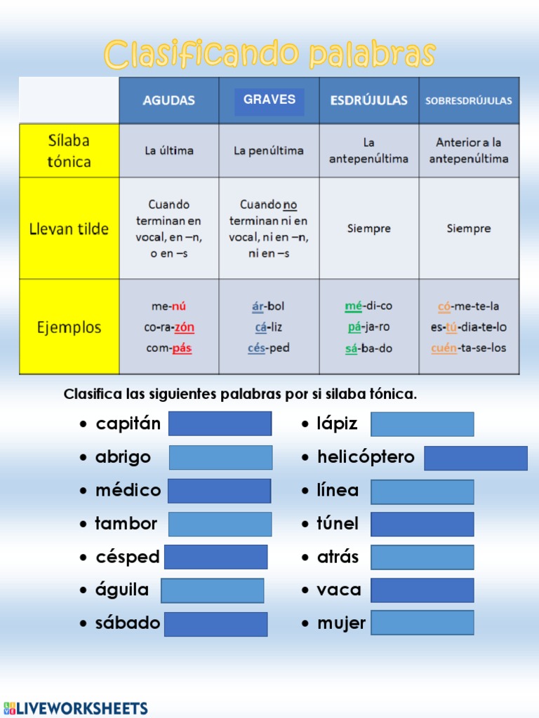 Clasificación de palabras por sílaba tónica | PDF | Libros para ...