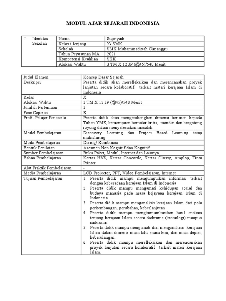 MODUL AJAR SEJARAH PJBL | PDF