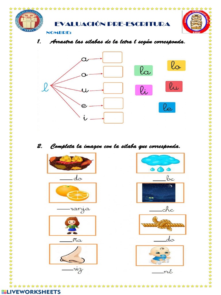Arrastra Las Silabas de La Letra L Según Corresponda.: Evaluación Pre ...