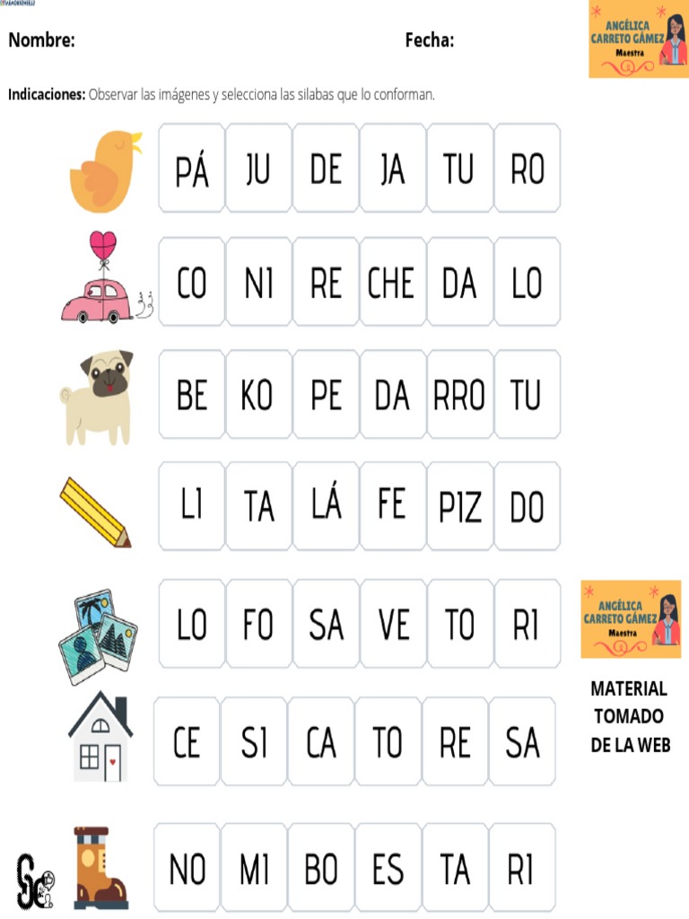 Ejercicios para formar palabras con sílabas | PDF