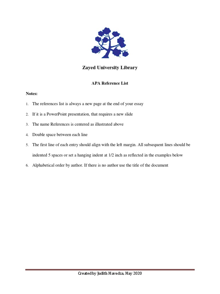 APA References List Examples 7th EDITION Zayed University | PDF ...