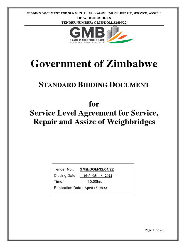 ITT Service Level Agreement For Weighbridges - GMB-DOM-32-04-22 | PDF | Legal Tender | United ...