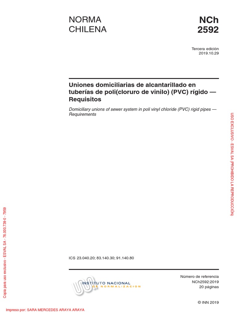 NCH 2592 - 2019 UD PVC | PDF | Alcantarillado | Tubería (transporte de ...