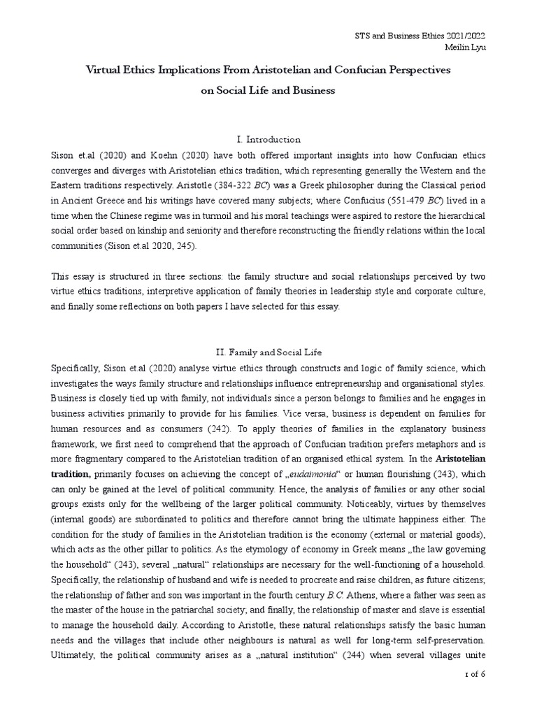 Virtual Ethics Implications From Aristotelian and Confucian ...