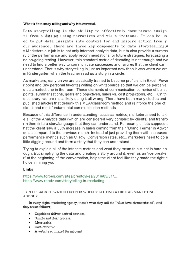 Data Story Telling and 13 Red Flags To Watch Out For When Selecting A Digital Marketing Agency ...