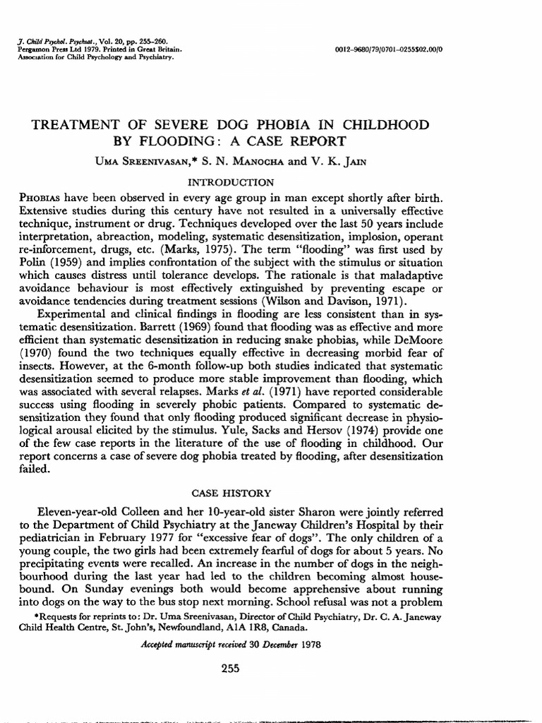 Treatment of Severe Dog Phobia in Childhood by Flooding. A Case Report ...