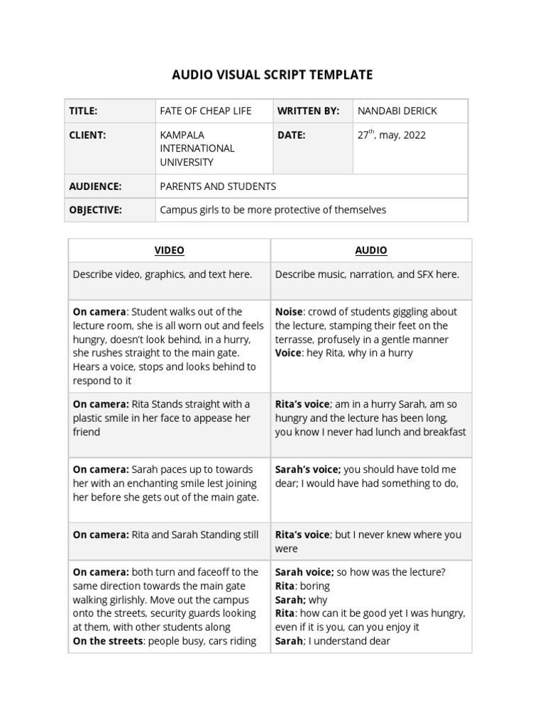 SMM-139-6.4-Audio Visual Script Template | PDF | Mystery, Thriller ...