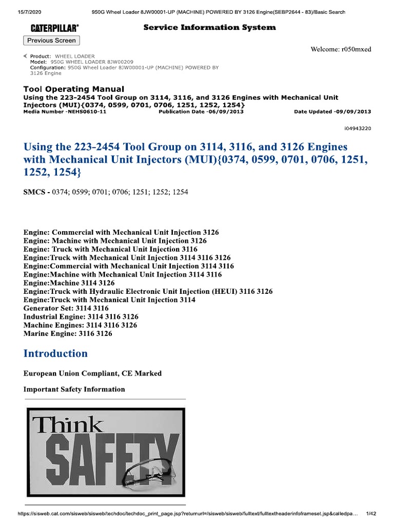 223-2454 Tool Group On 3114, 3116, and 3126 Engines With Mechanical ...