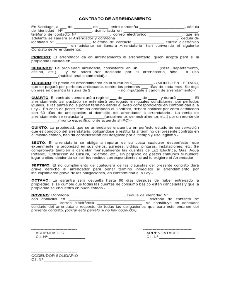 Modelo Contrato de Arriendo | PDF | Ley común | Derecho privado