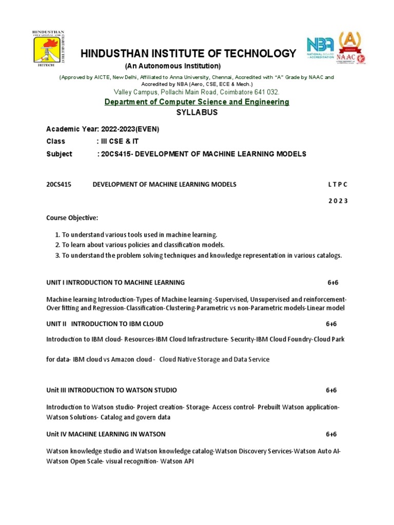 20CS415 - Development of Machine Learning Models-Syllabus | PDF ...