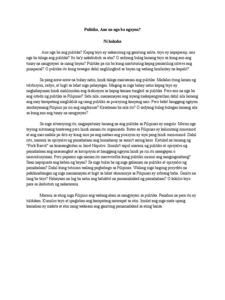 Pulitika, Ano Na Nga Ba Ngayon | PDF