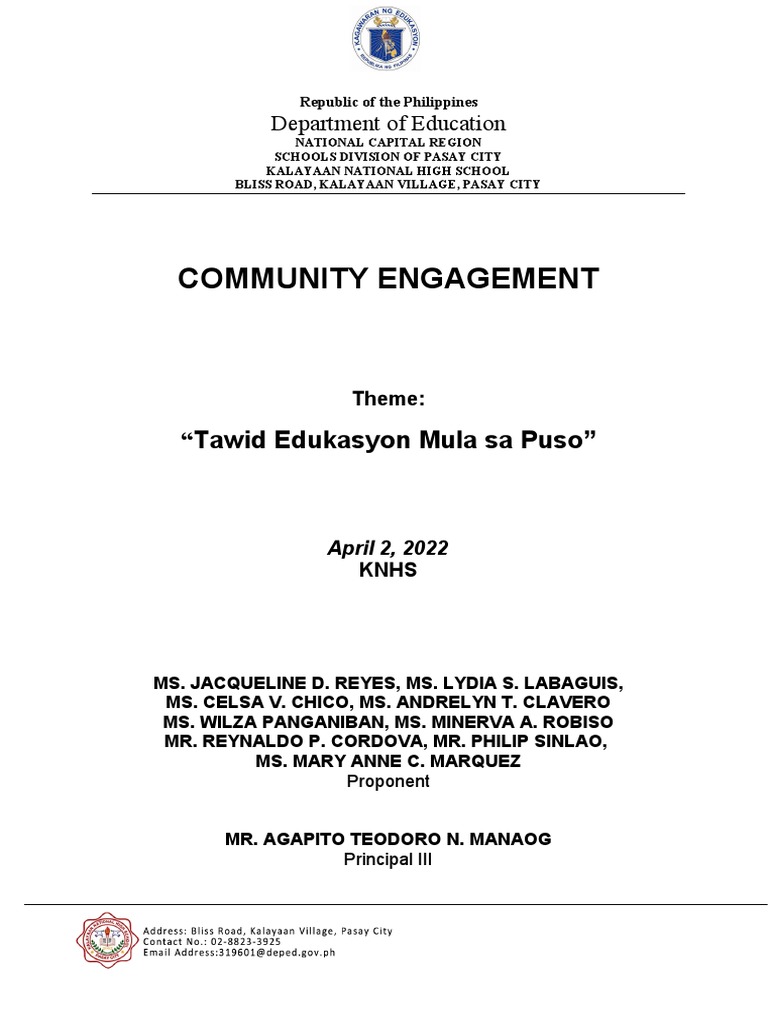 Community Engagement Activity Proposal 1 | Download Free PDF | Teachers ...