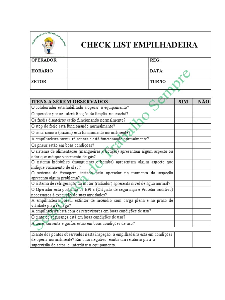 Check List Empilhadeira Site | PDF