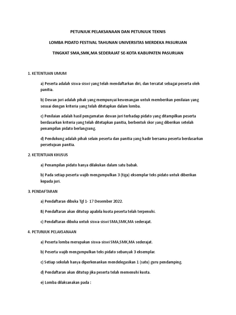 Juknis Lomba Pidato | PDF