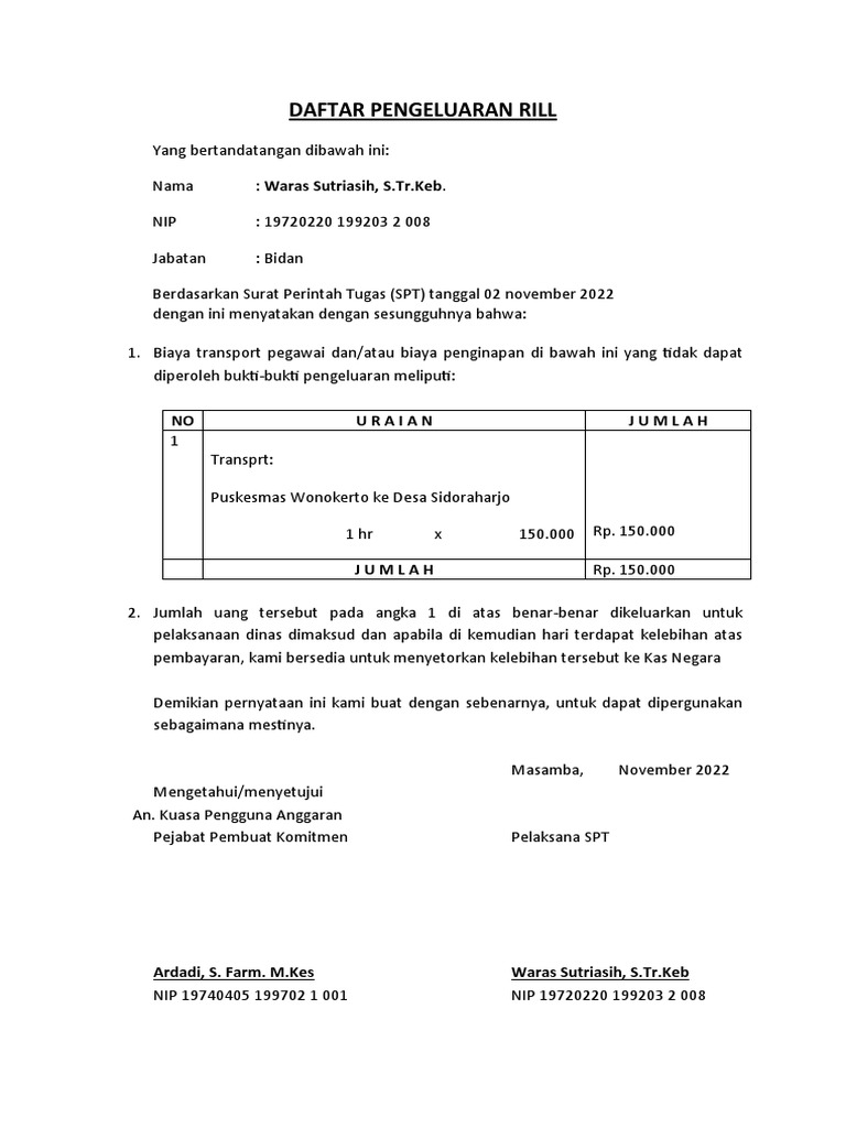 Daftar Pengeluaran Rill | PDF