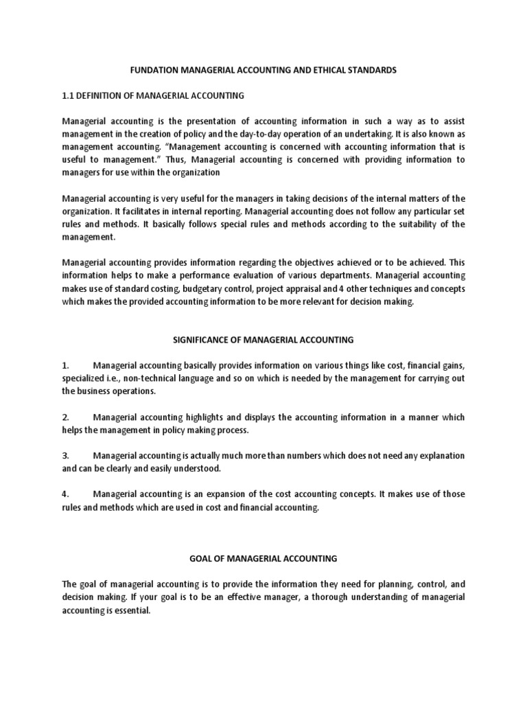 01 Fundamentals of Managerial Accounting and Ethical Standards | PDF ...