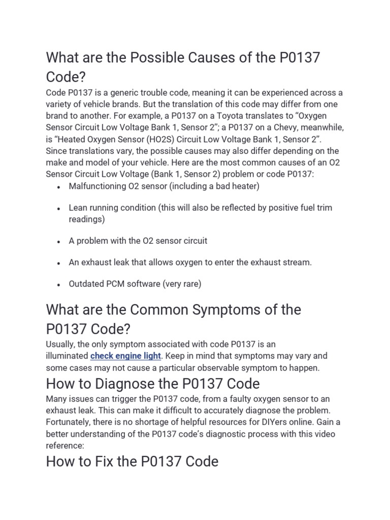 What Are The Possible Causes of The P0137 Code | PDF | Manufactured ...