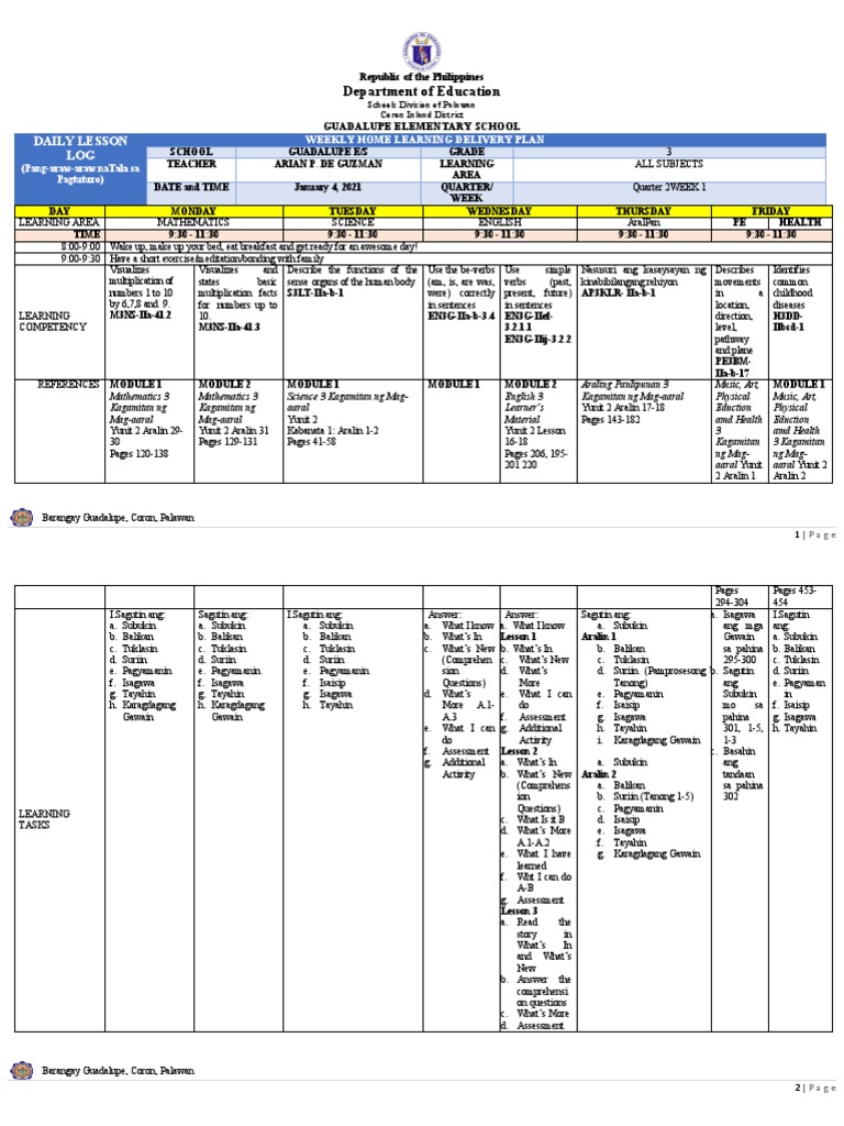 Grade 3 Quarter 2 WHLP WEEK 1 | PDF | Linguistics | Cognitive Science