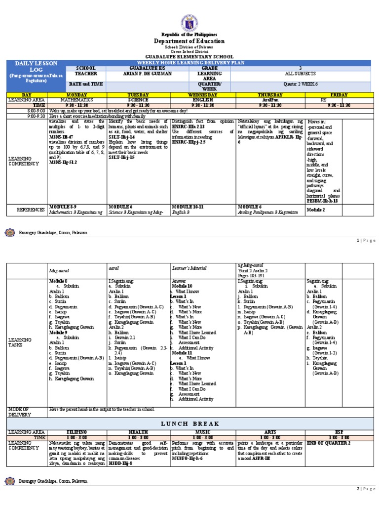 Grade 3 Quarter 2 WHLP WEEK 6 | PDF | Cognitive Science | Cognition