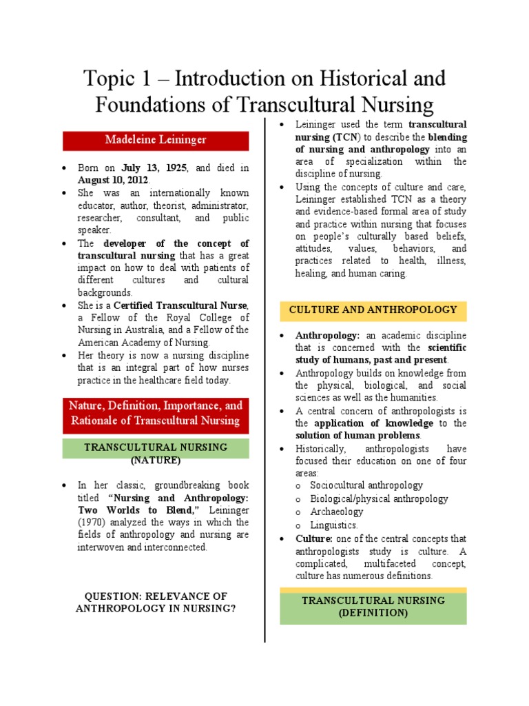 NCM 120. Topic 1. Introduction To TCN | PDF | Anthropology | Nursing