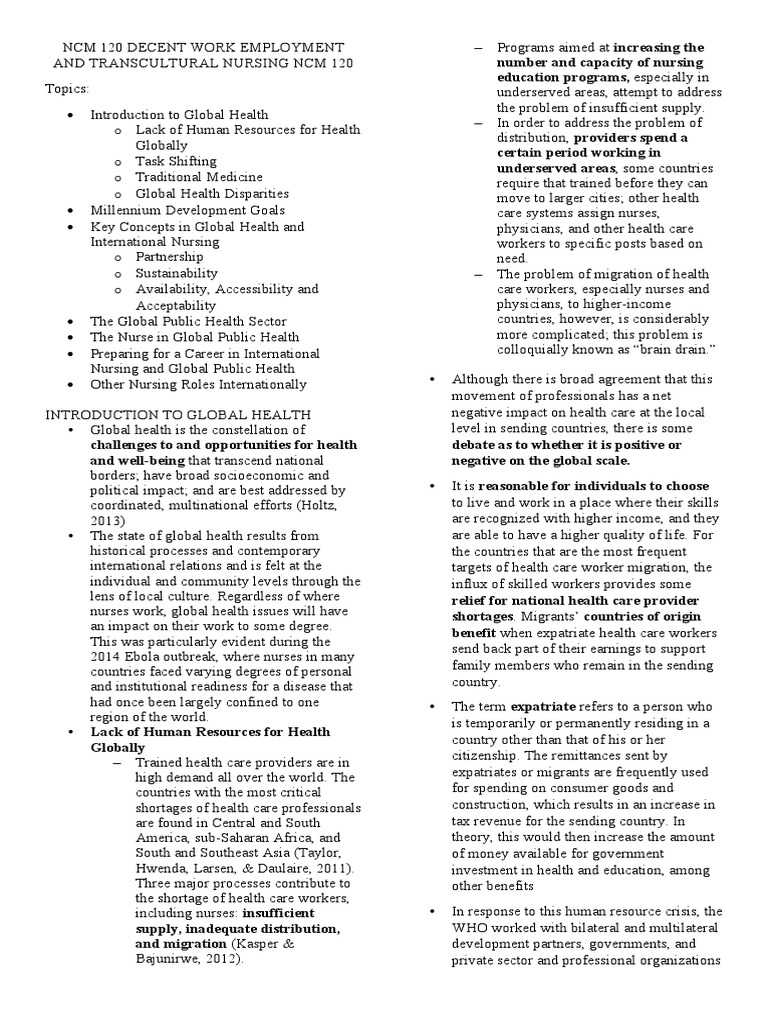 Topic 5 Global Health | PDF | Global Health | Nursing