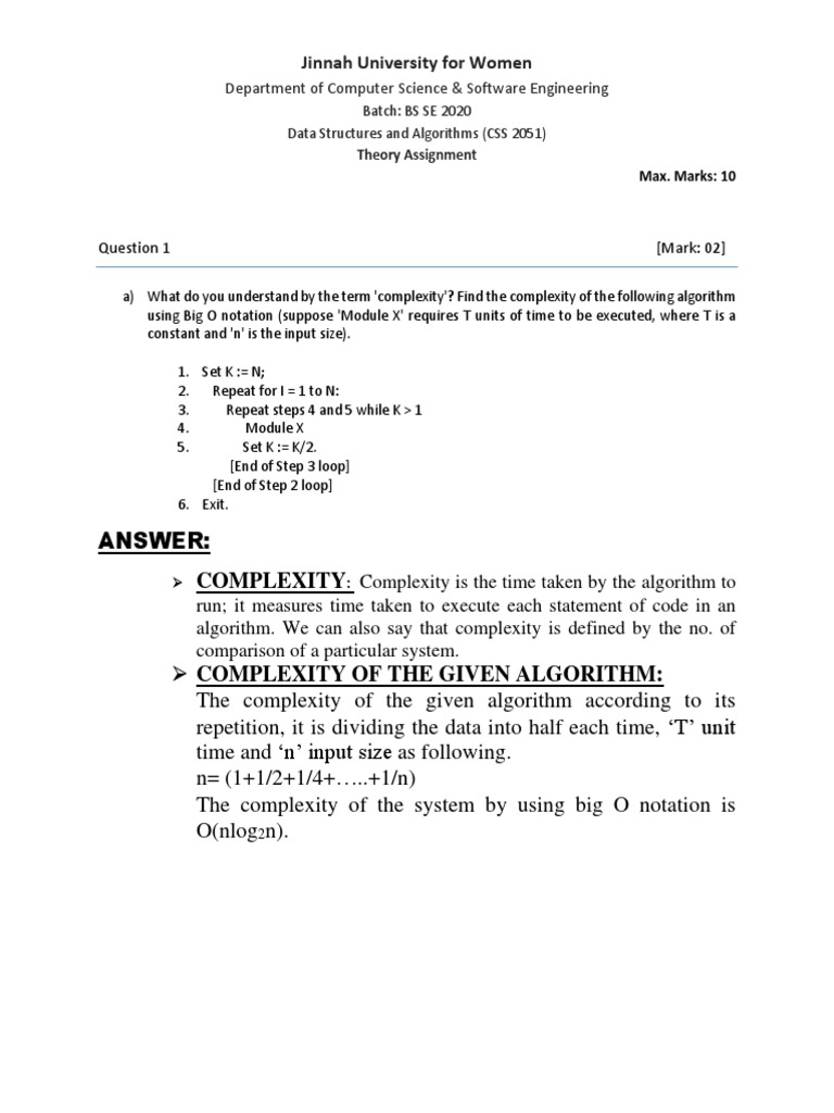 Data Structures and Algorithms Assignment | PDF | Mathematical Logic | Algorithms And Data ...
