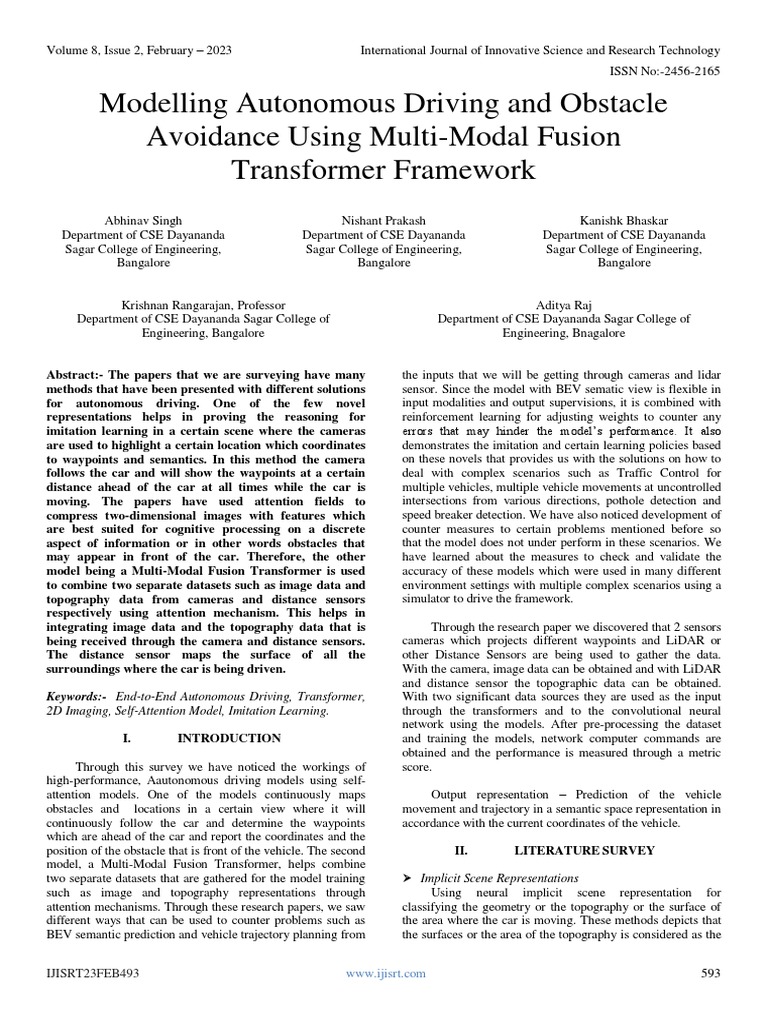 Modelling Autonomous Driving and Obstacle Avoidance Using Multi-Modal ... Modelling Autonomous Driving and Obstacle Avoidance Using Multi-Modal ...