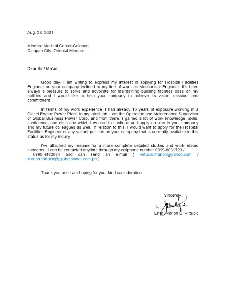 Application-Letter of Marlon D. Virtucio | PDF