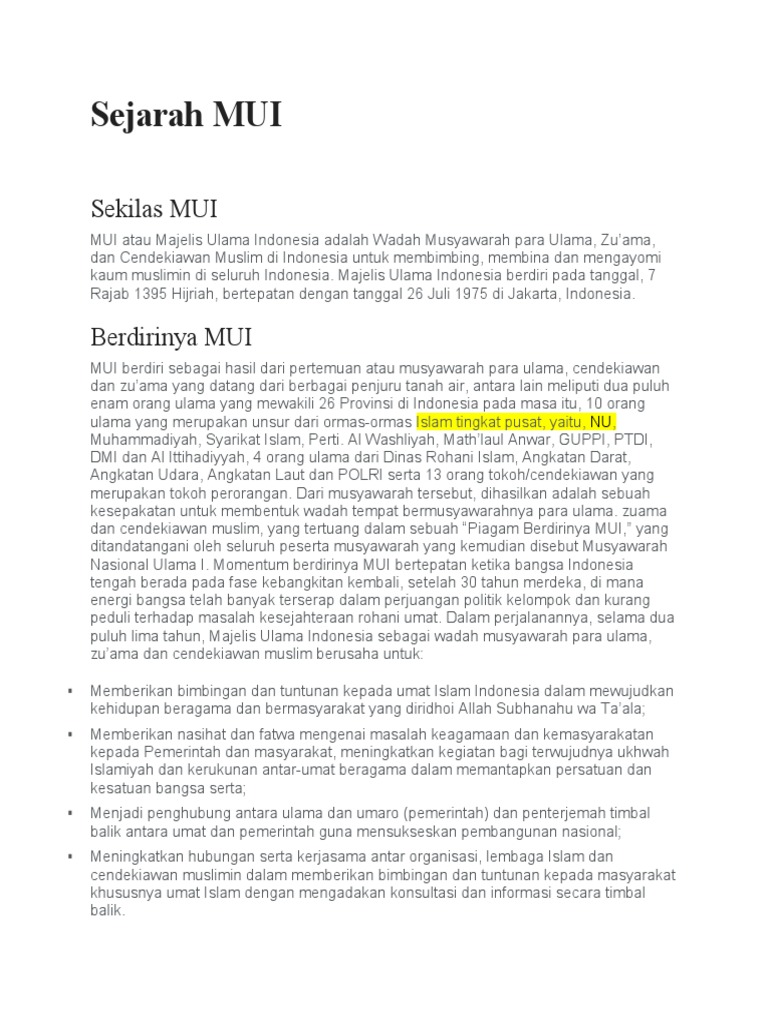 Sejarah MUI | PDF | Agama & Spiritualitas