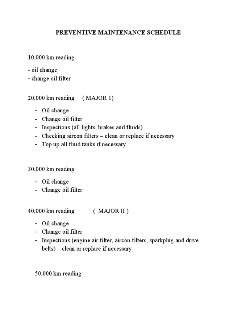 Preventive Maintenance Schedule | PDF