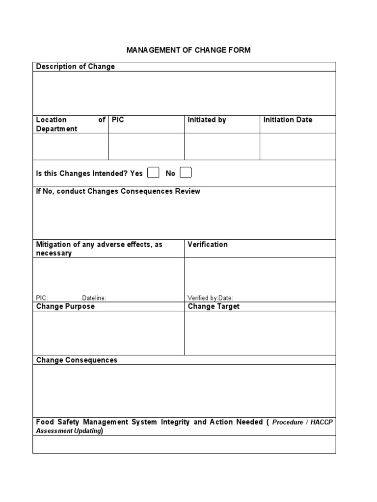 Management of Change Form | PDF