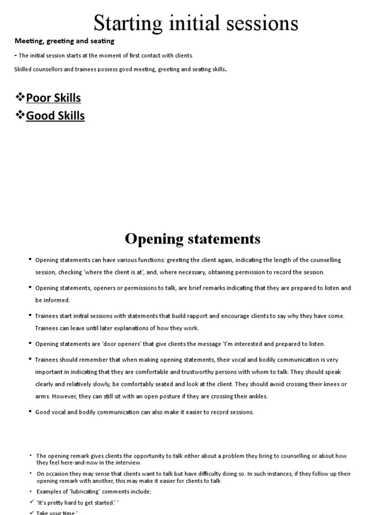 Starting Initial Sessions | PDF | Anxiety | Communication