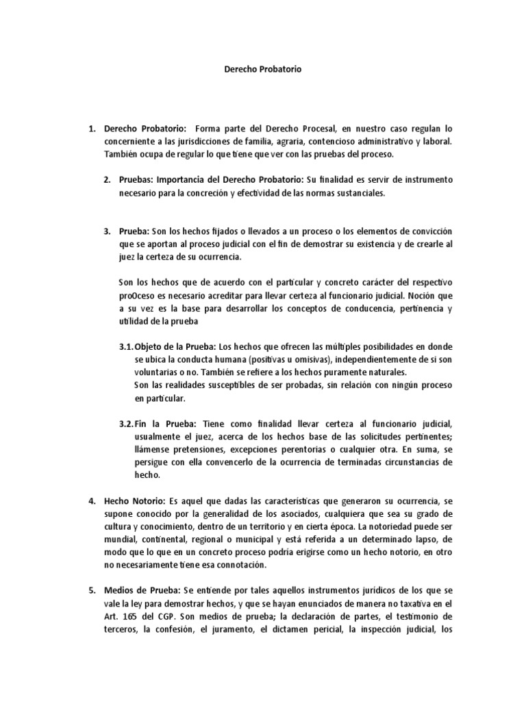 Derecho Probatorio. Material | PDF | Evidencia (ley) | Ley procesal