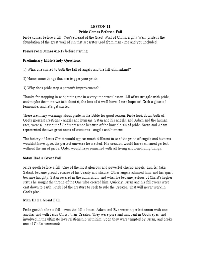 Lesson 11 | PDF | Satan | Pride