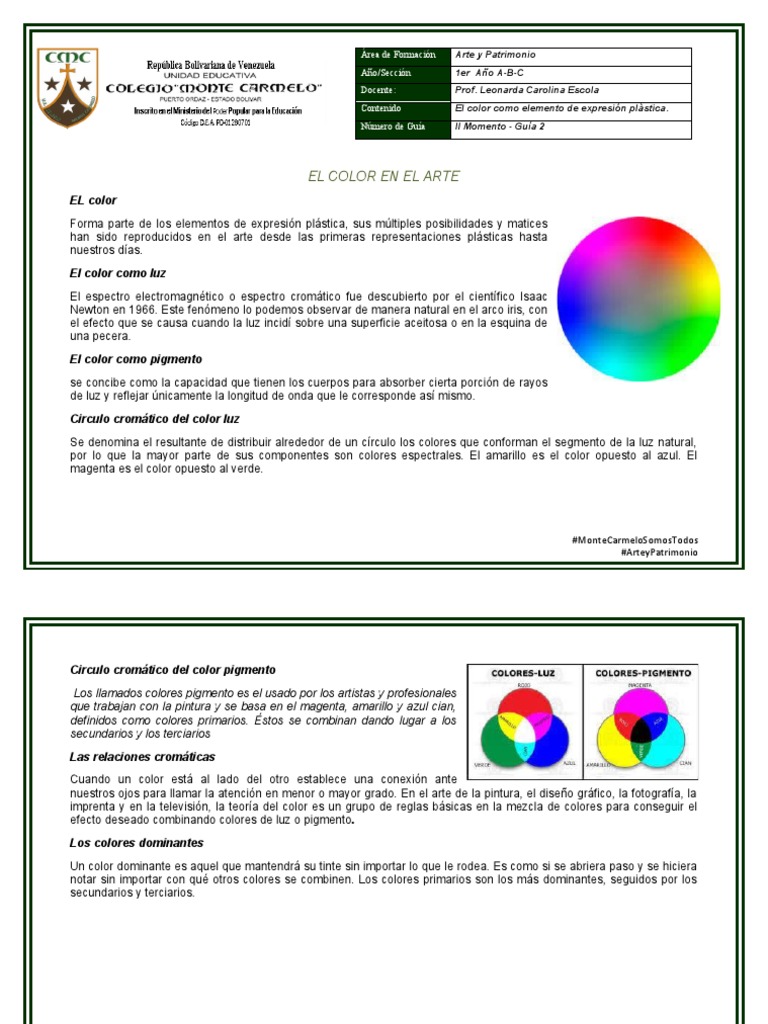 Guia II de Arte y Patrimonio 1er Año II Momento Color | PDF | Color ...