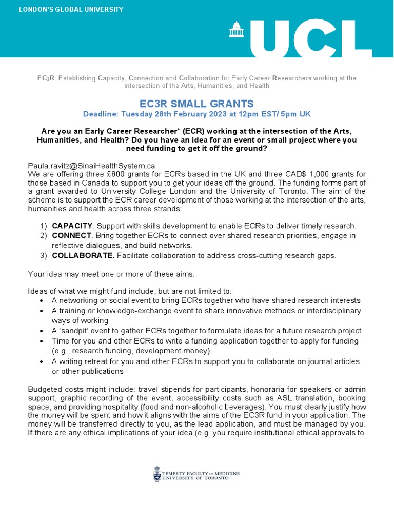 EC3R Small Grants for ECRs | PDF | Computers