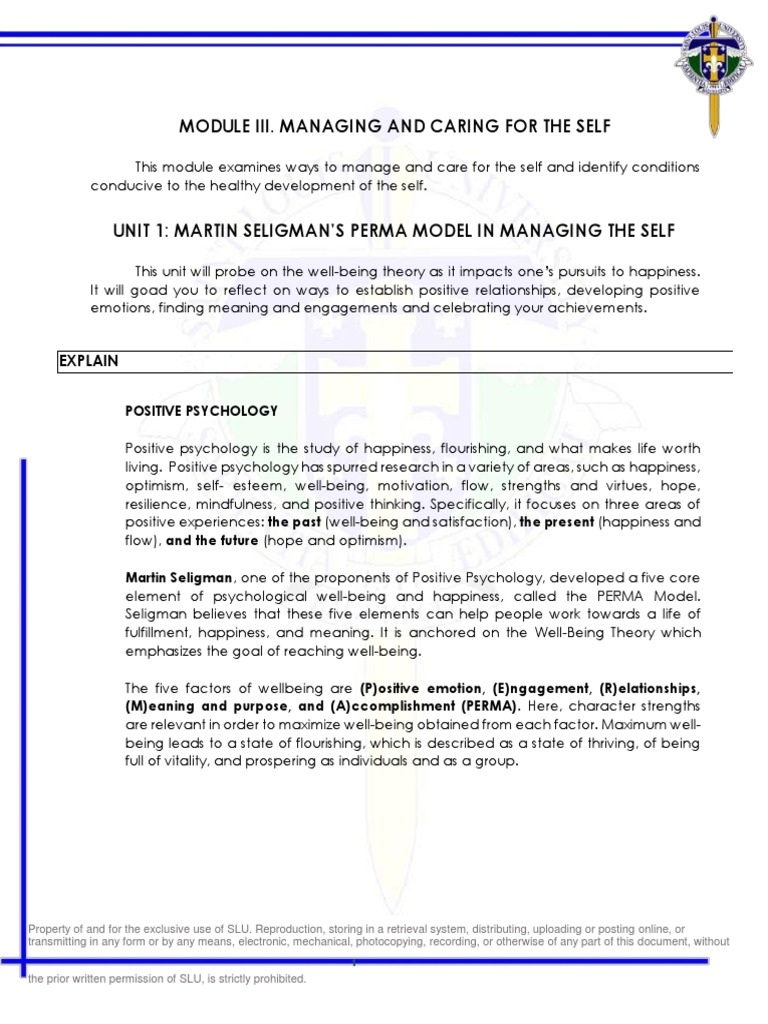 Module 3. Unit 1 - The PERMA Model | PDF | Positive Psychology | Well Being